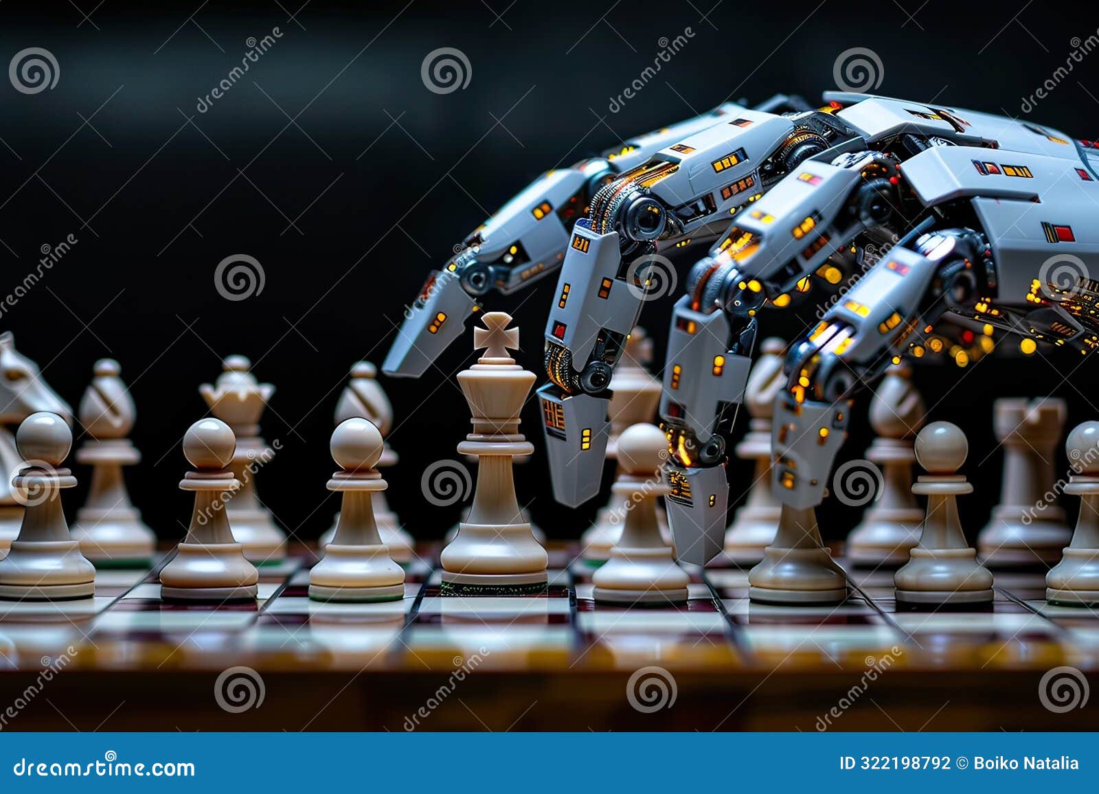 A Robot with Artificial Intelligence Plays Chess. Hand Close-up on a ...