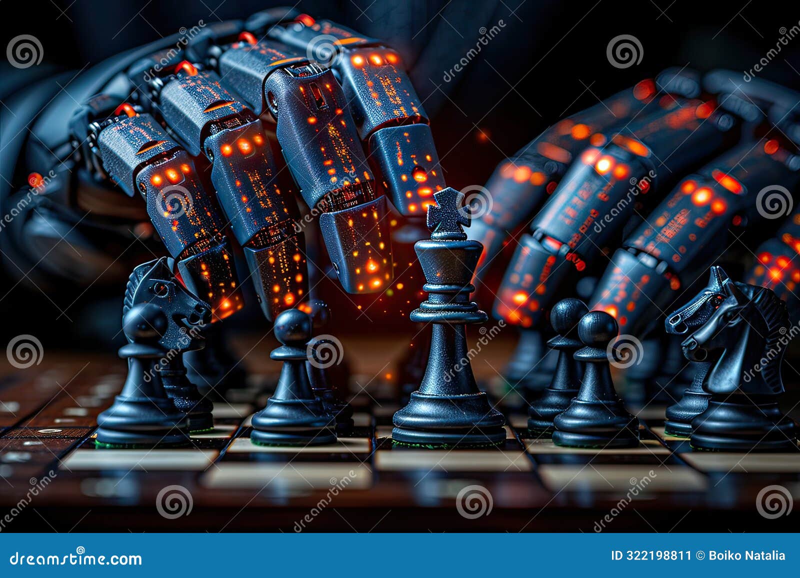 A Robot with Artificial Intelligence Plays Chess. Hand Close-up on a ...