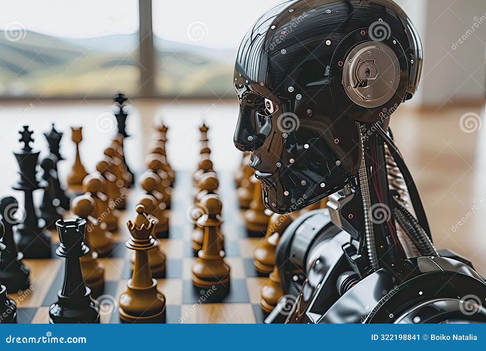 A Robot with Artificial Intelligence Plays Chess. Hand Close-up on a ...