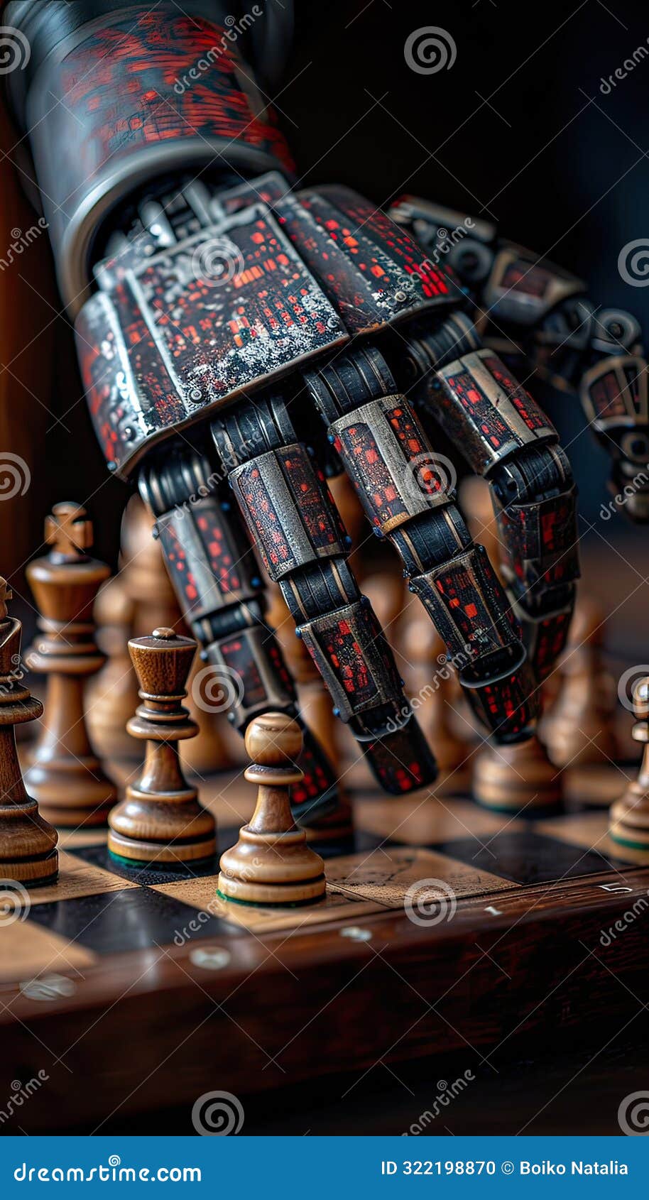 A Robot with Artificial Intelligence Plays Chess. Hand Close-up on a ...