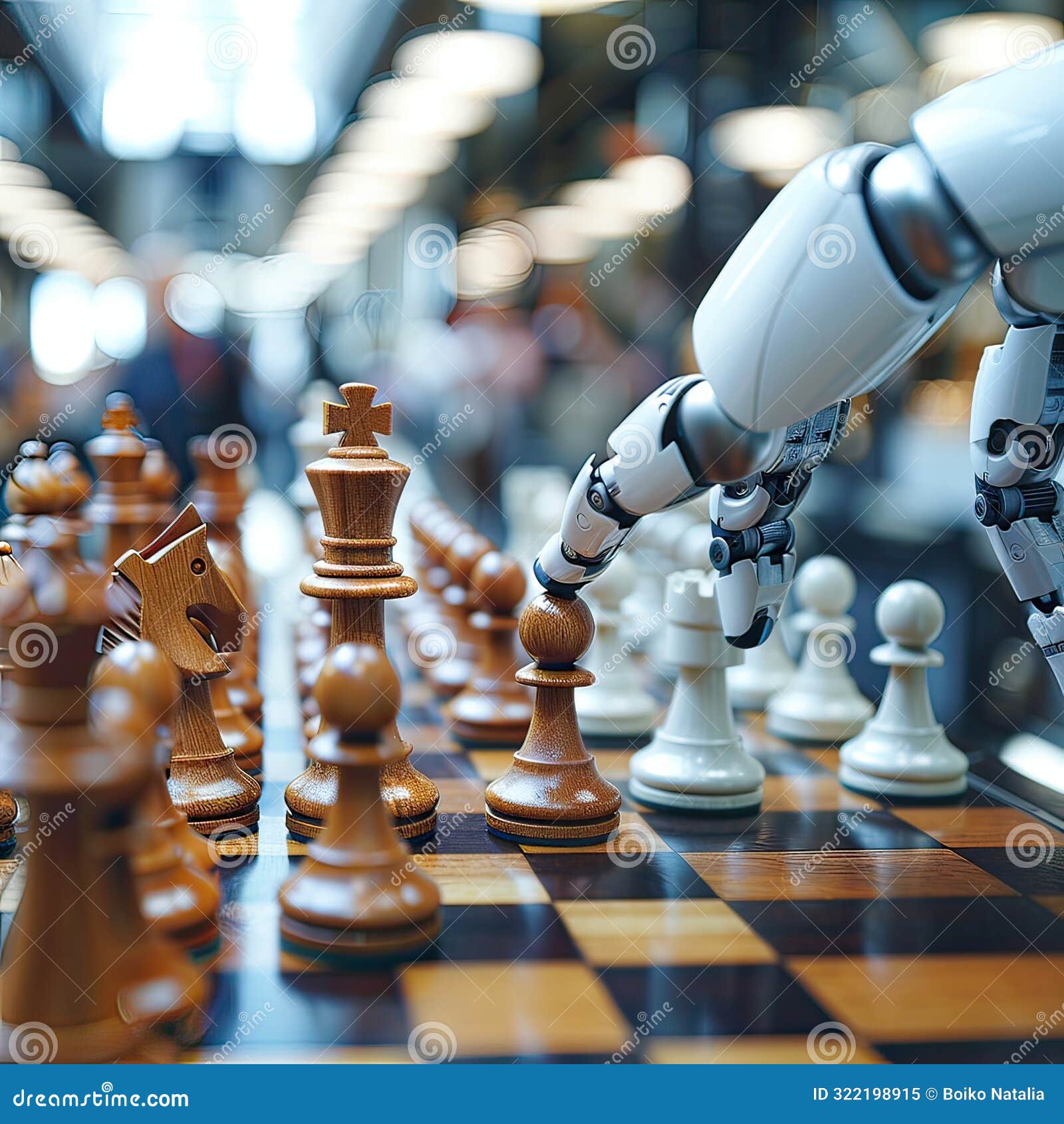 A Robot with Artificial Intelligence Plays Chess. Hand Close-up on a ...