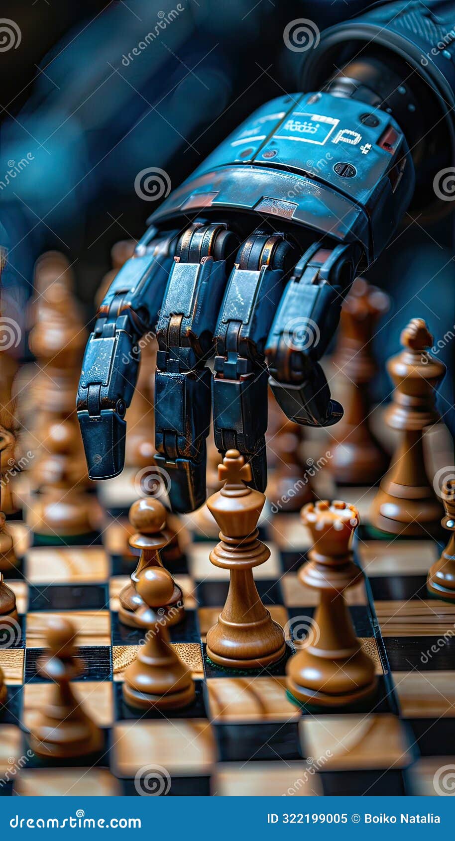 A Robot with Artificial Intelligence Plays Chess. Hand Close-up on a ...