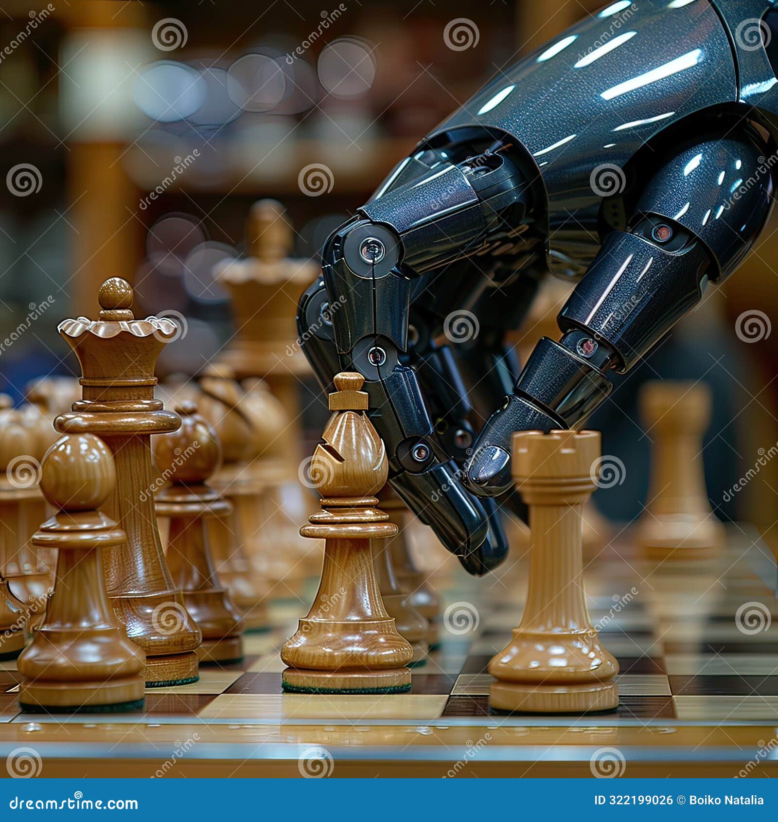 A Robot with Artificial Intelligence Plays Chess. Hand Close-up on a ...