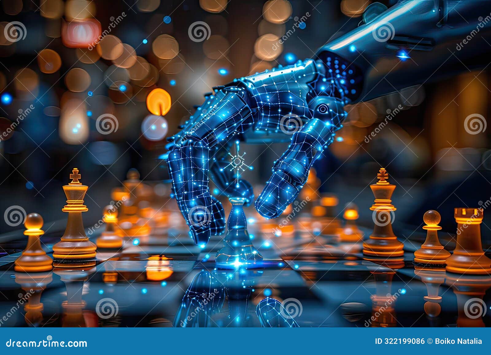 A Robot with Artificial Intelligence Plays Chess. Hand Close-up on a ...