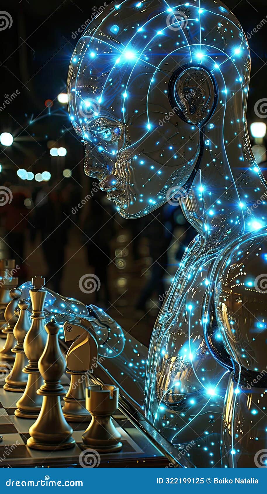 A Robot with Artificial Intelligence Plays Chess. Hand Close-up on a ...