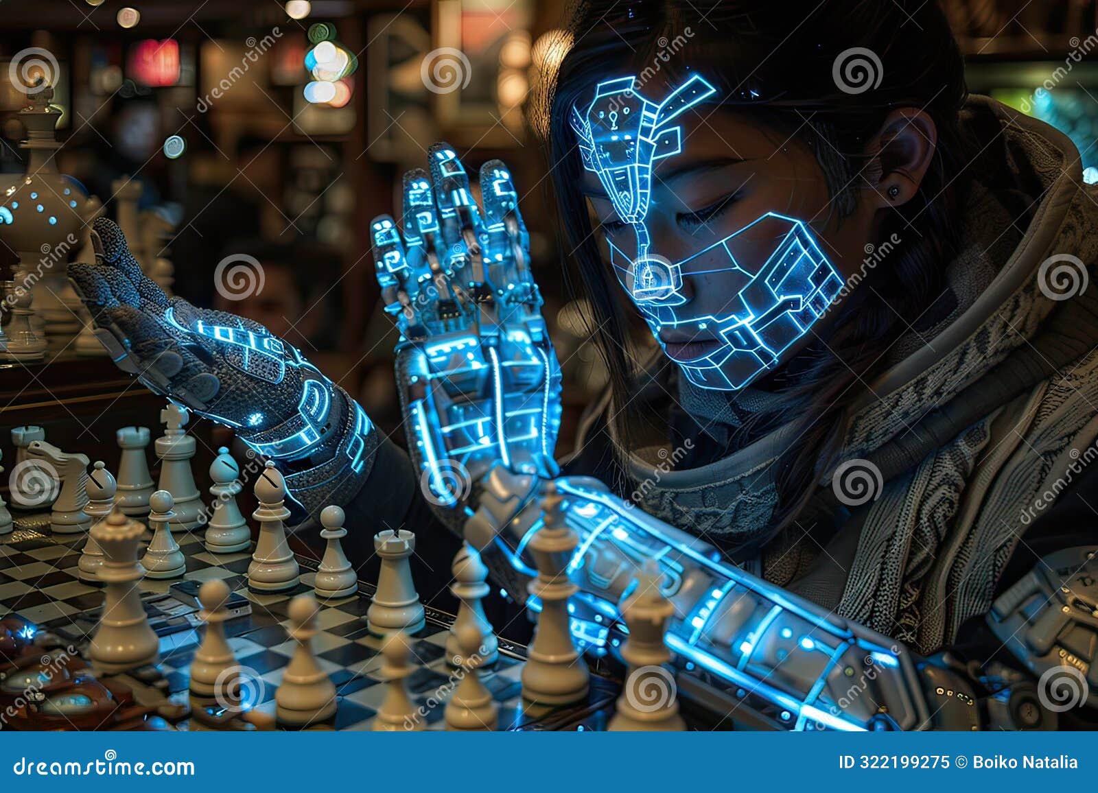 A Robot with Artificial Intelligence Plays Chess. Hand Close-up on a ...