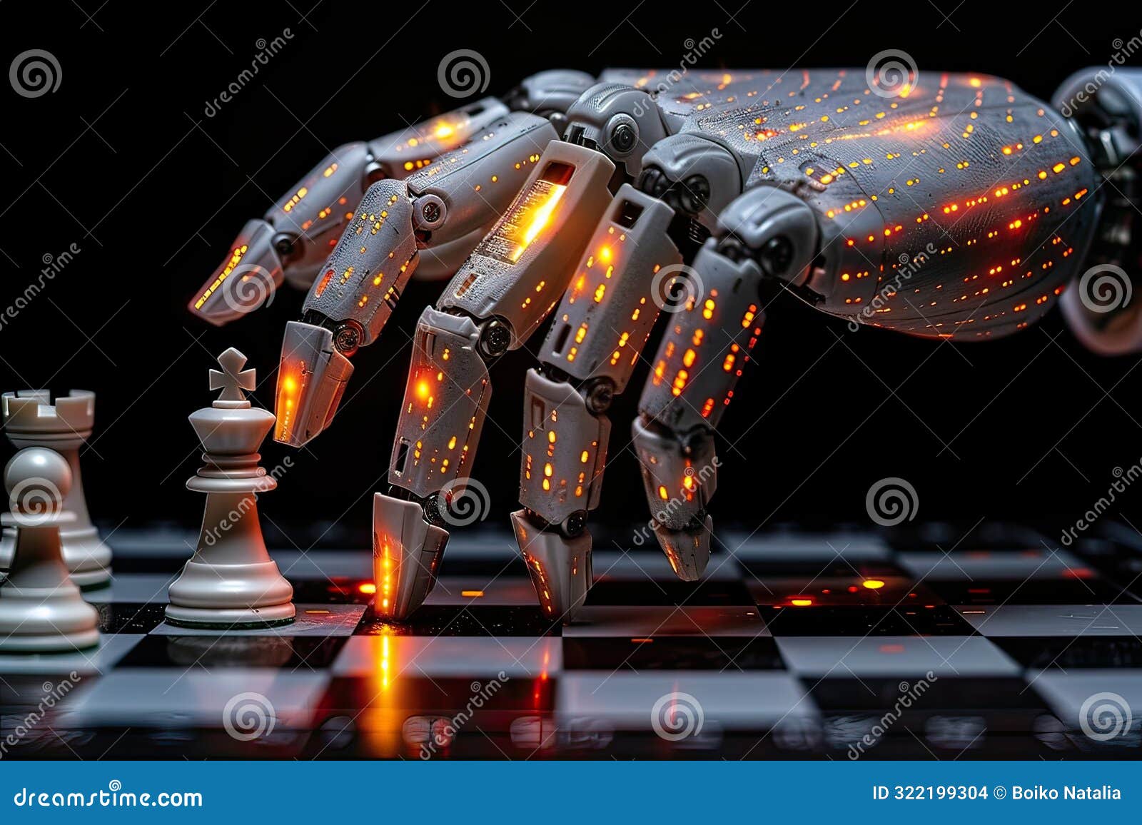 A Robot with Artificial Intelligence Plays Chess. Hand Close-up on a ...