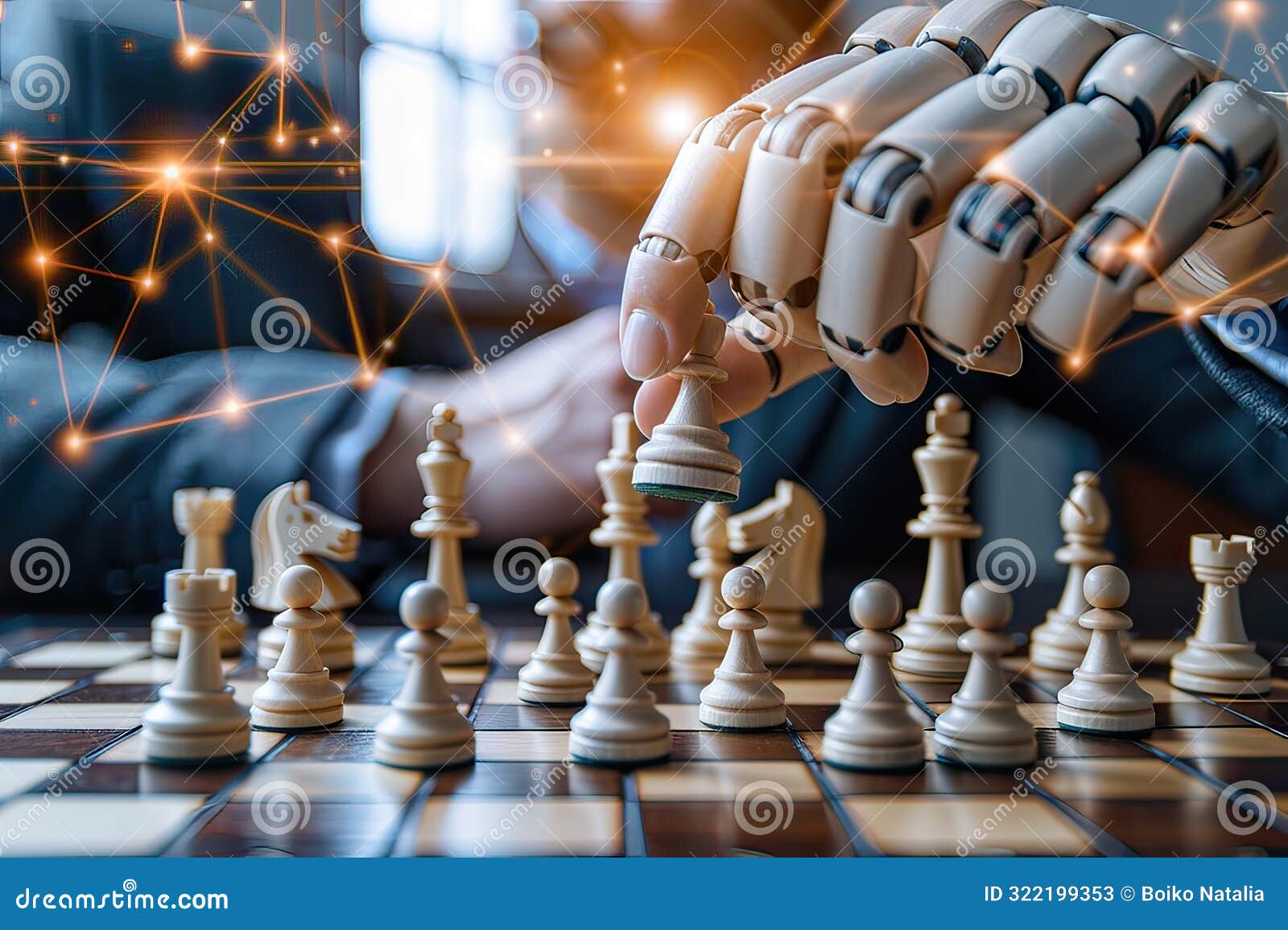 A Robot with Artificial Intelligence Plays Chess. Hand Close-up on a ...