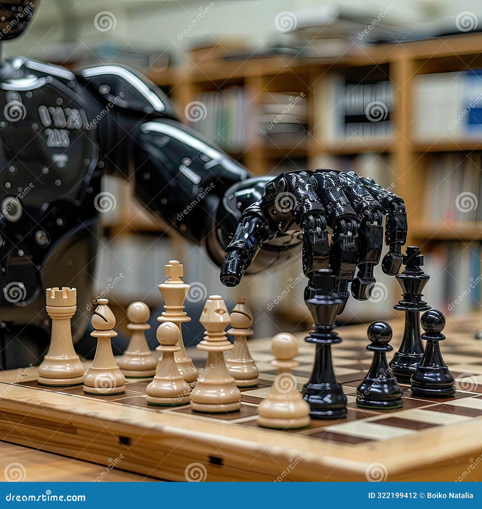 A Robot with Artificial Intelligence Plays Chess. Hand Close-up on a ...