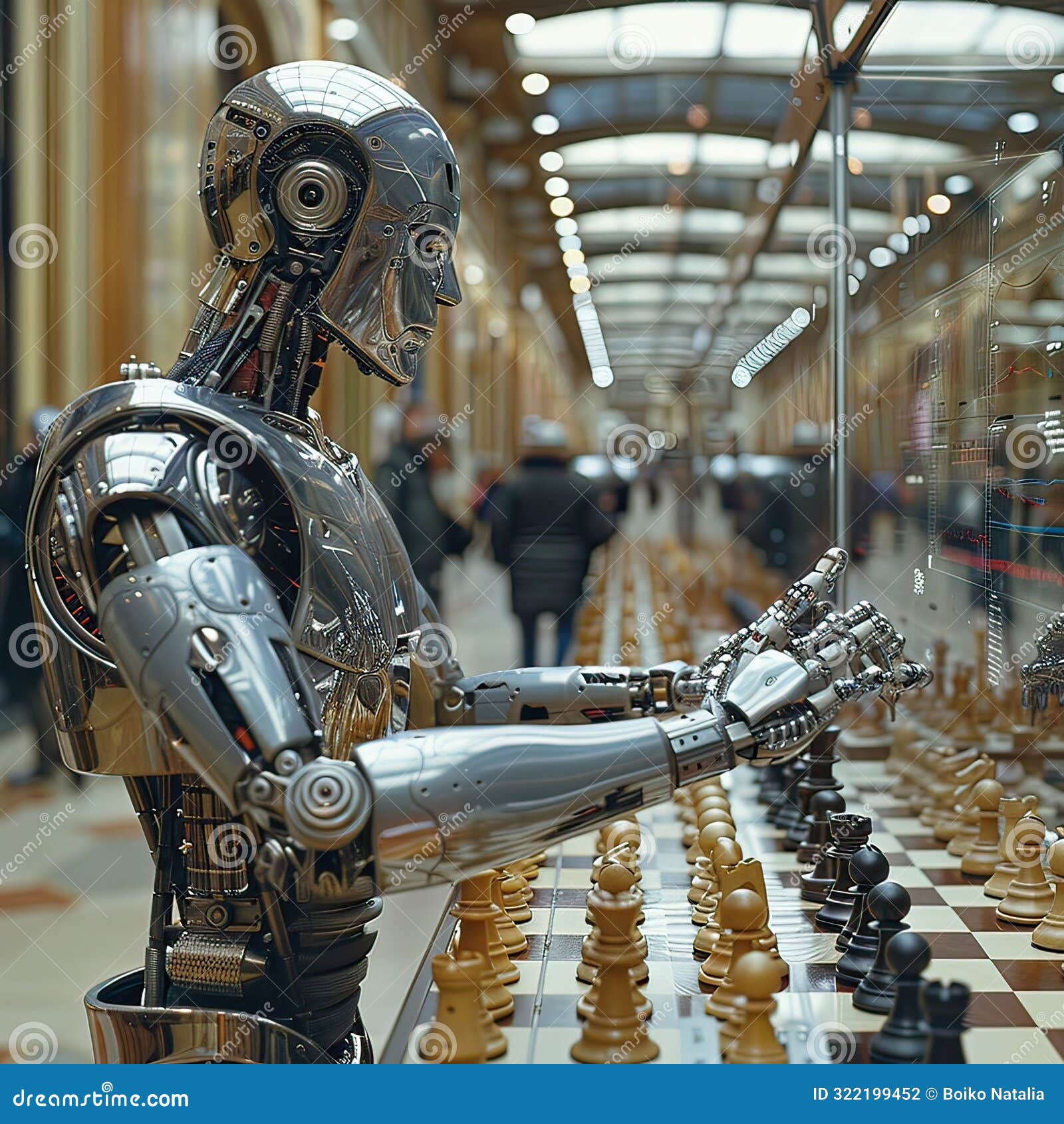A Robot with Artificial Intelligence Plays Chess. Hand Close-up on a ...