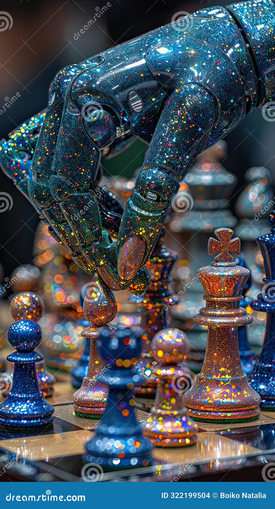 A Robot with Artificial Intelligence Plays Chess. Hand Close-up on a ...