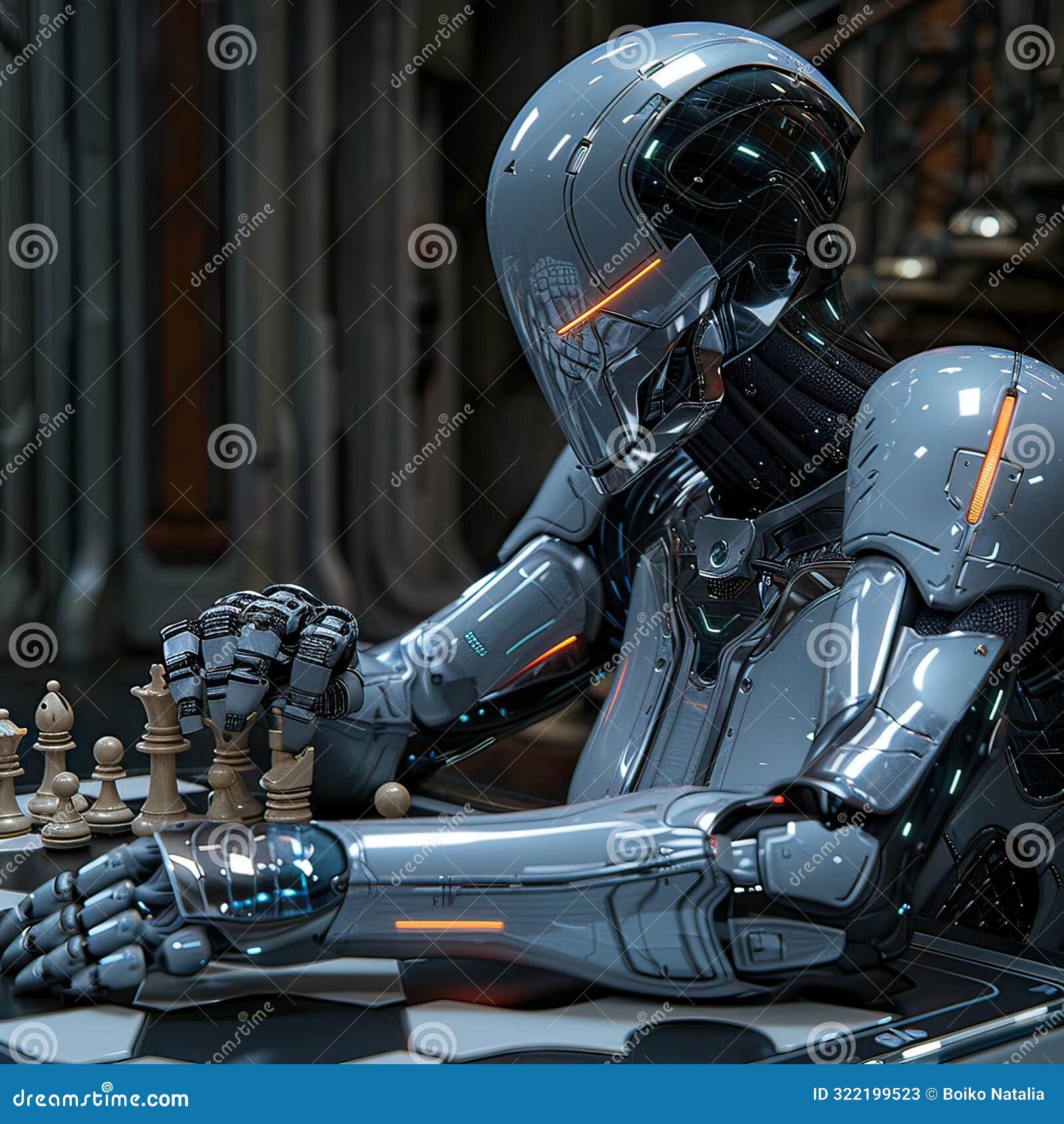 A Robot with Artificial Intelligence Plays Chess. Hand Close-up on a ...