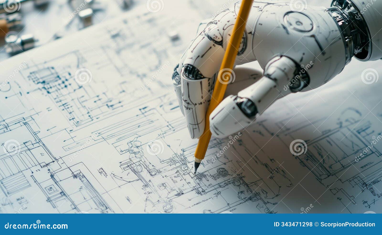 Robotic Hand Drawing Technical Blueprint with Precision Stock Photo ...