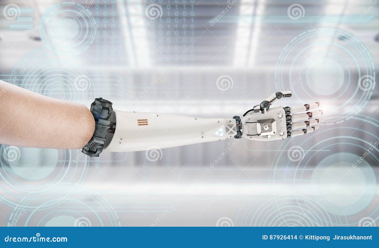 Robotic Hand Extended from Human Arm Stock Illustration - Illustration ...