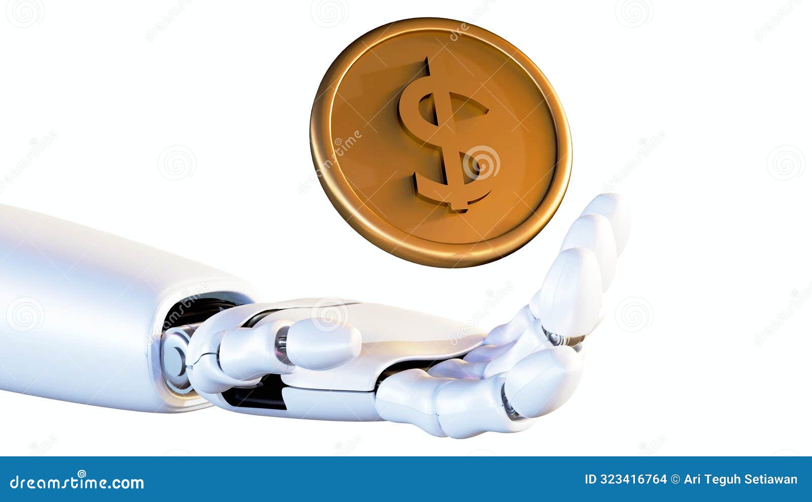 Robotic Hand and a Floating Golden Coin with Dollar Sign Stock ...