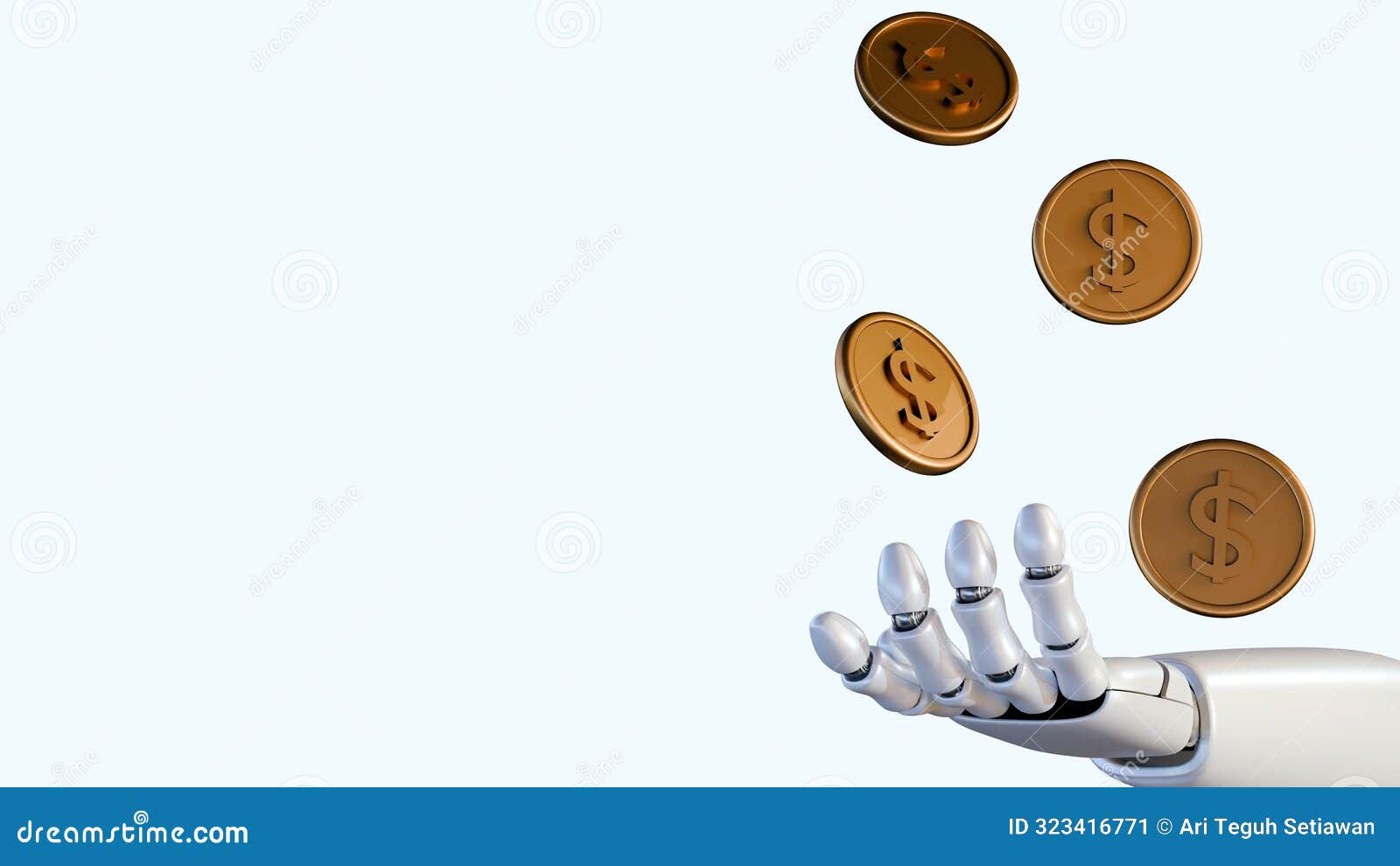 Robotic Hand and a Floating Golden Coin with Dollar Sign Stock ...