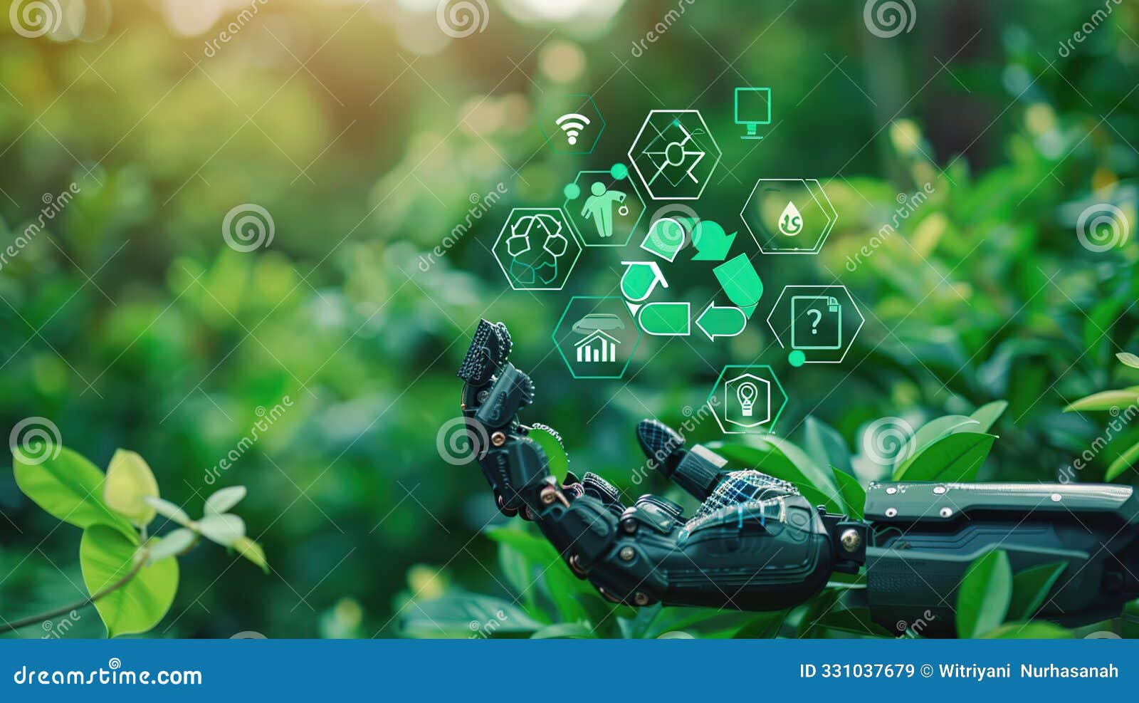 Robotic Hand with Green Technology Icons Stock Illustration ...