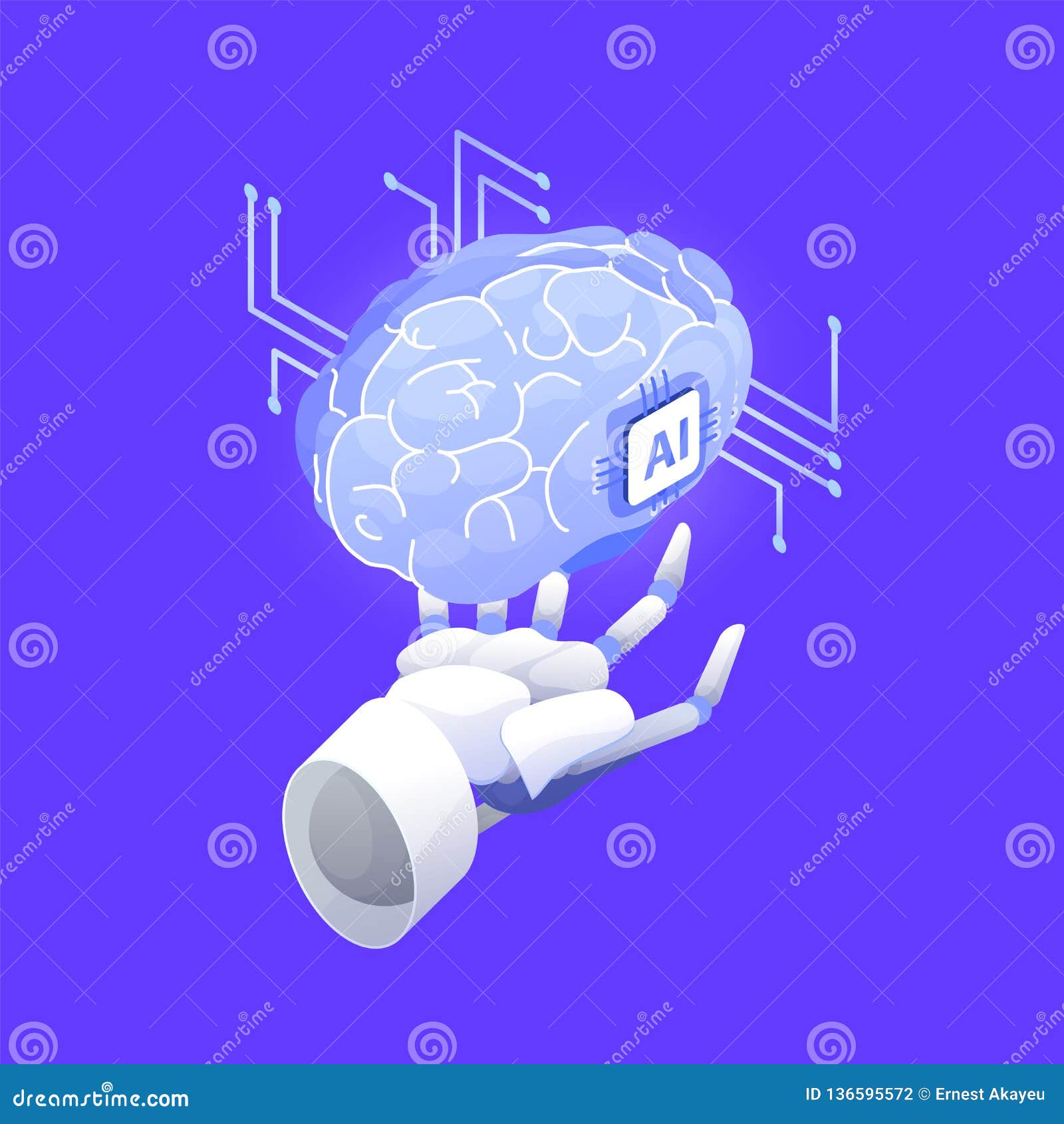 Robotic Hand Holding Brain. Artificial Intelligence, Smart Robot ...