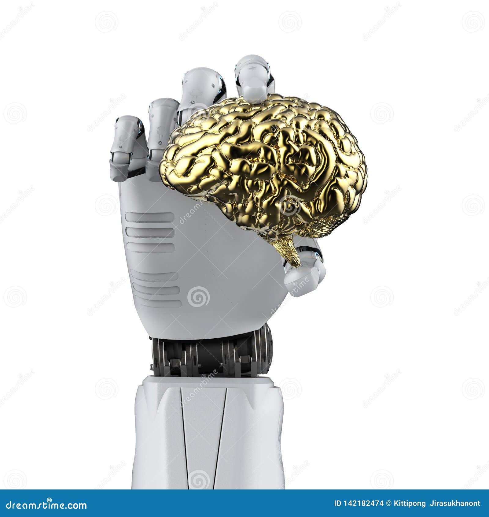 Robotic hand holding brain stock illustration. Illustration of ...