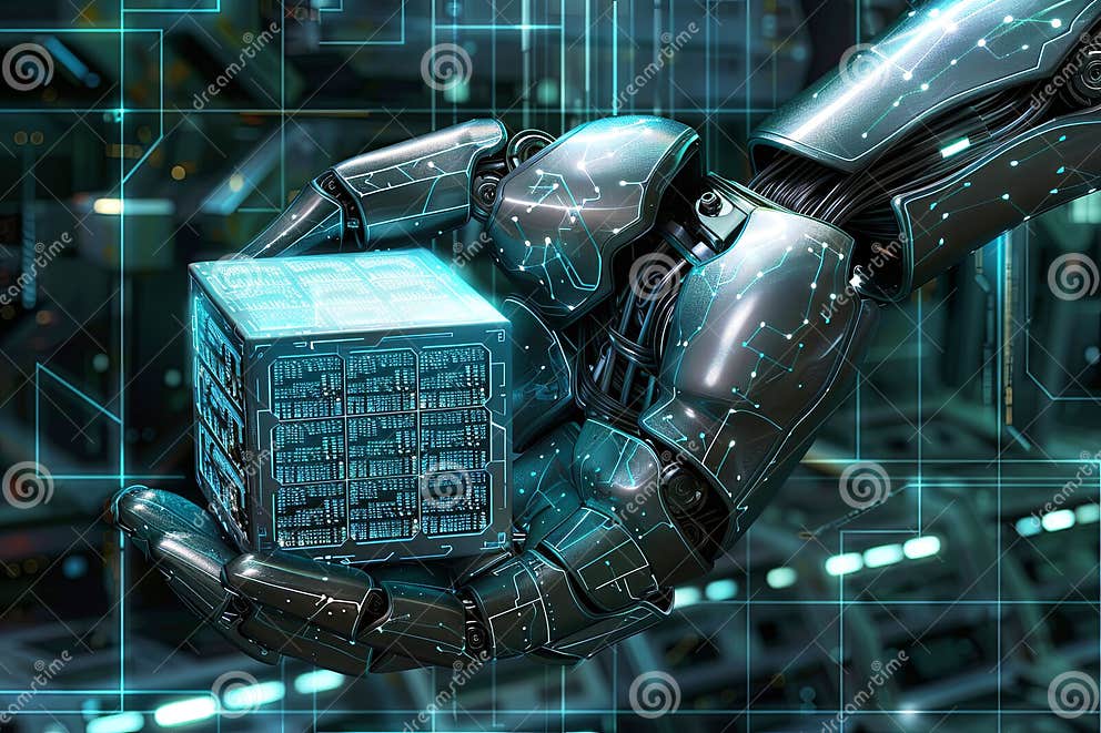 A Robotic Hand Holding a Cube Symbolizes Vast Data Capacity and ...
