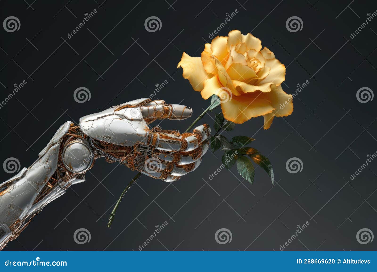 Robotic Hand Holding a Delicate Flower Stock Photo - Image of flower ...