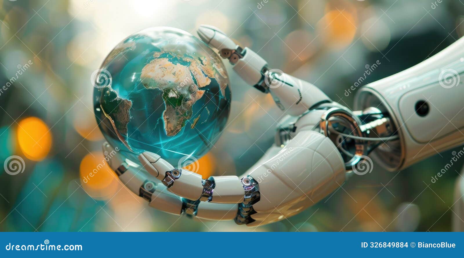 A Robotic Hand Holding the Earth Symbolizes Technology, Connectivity ...