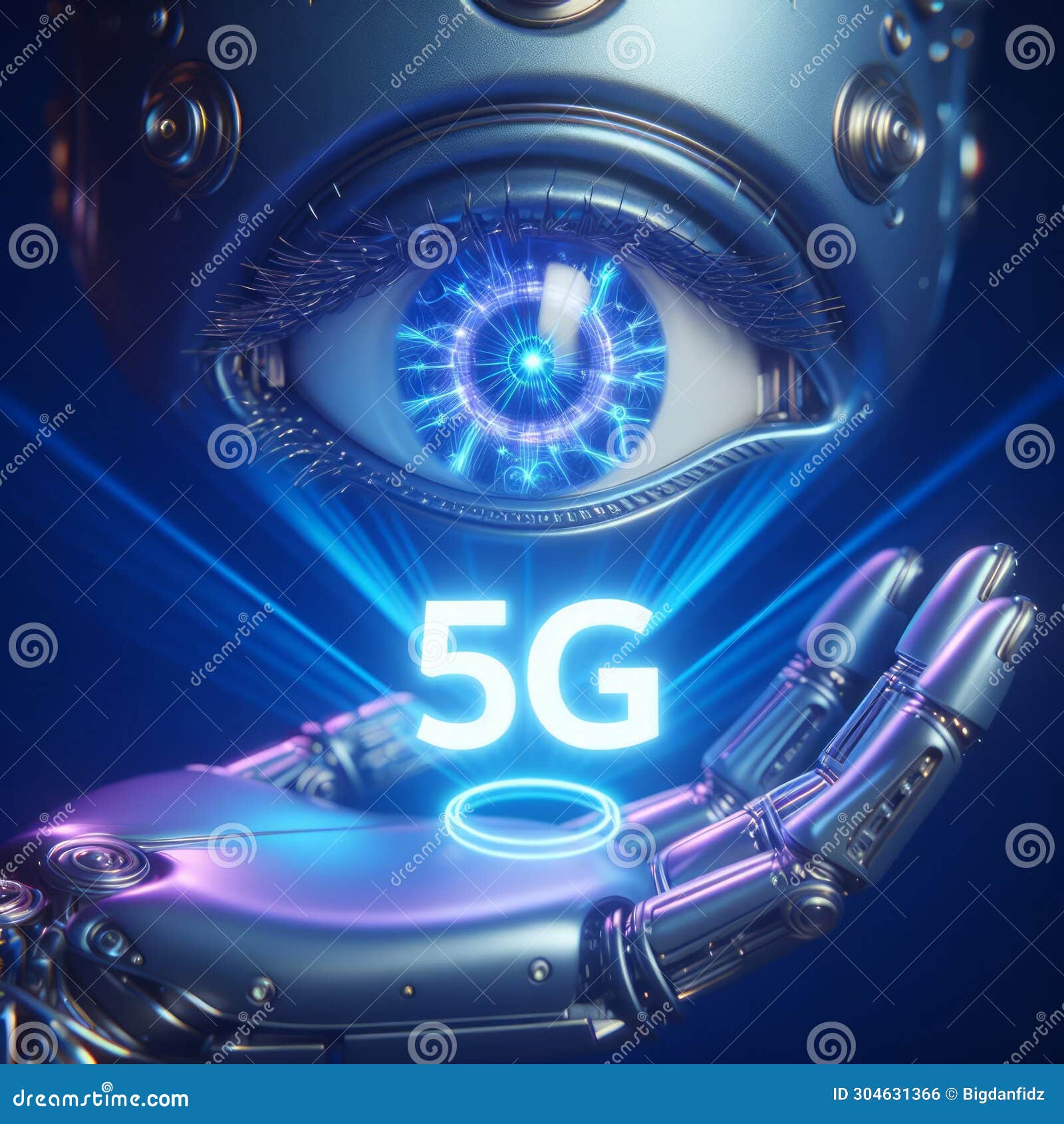 Robotic Hand Holding 5G Hologram Vision, Ai Generated Stock ...