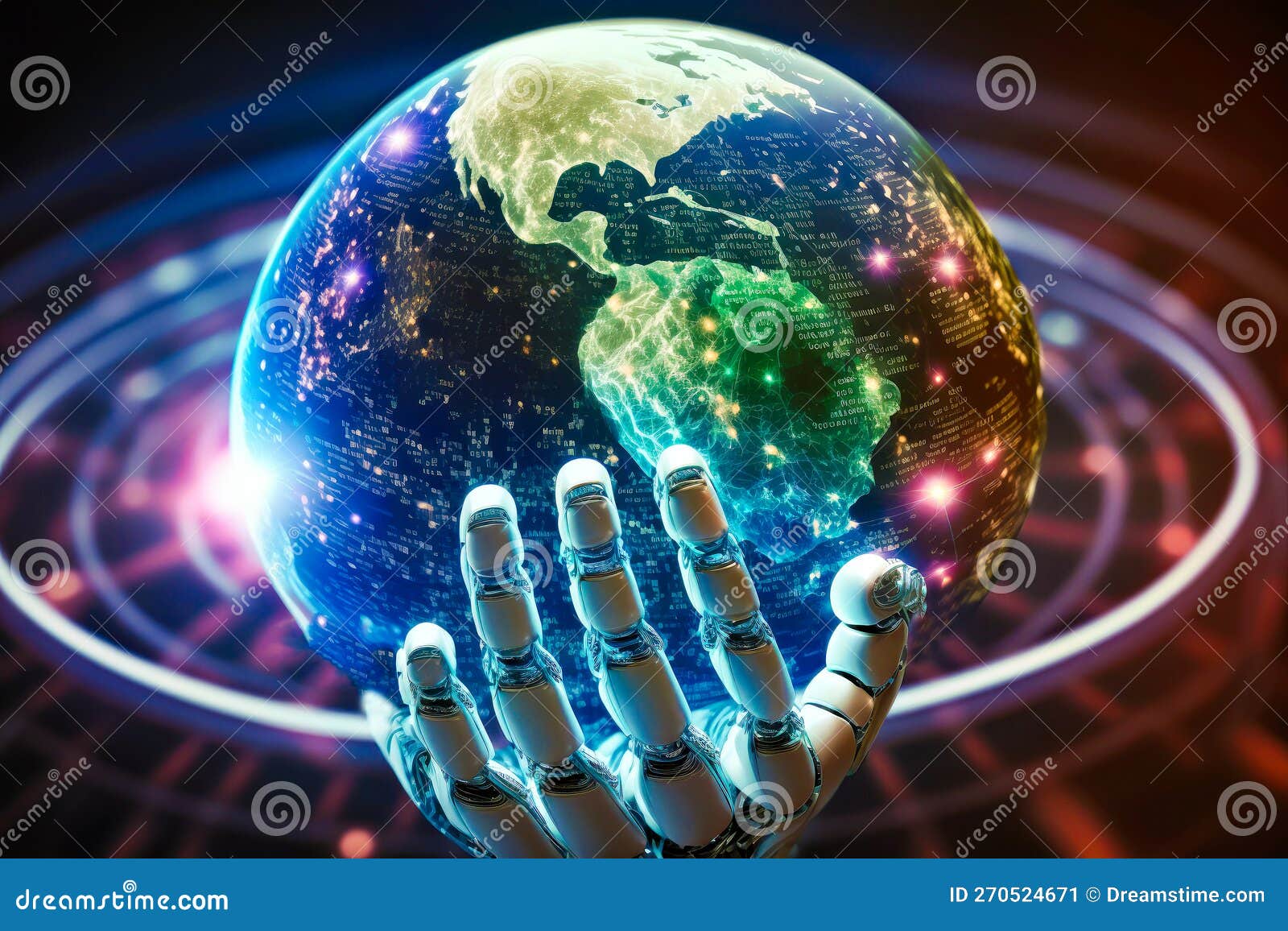 Robotic Hand Holding Globe in Front of it Generative AI Stock Illustration - Illustration of ...