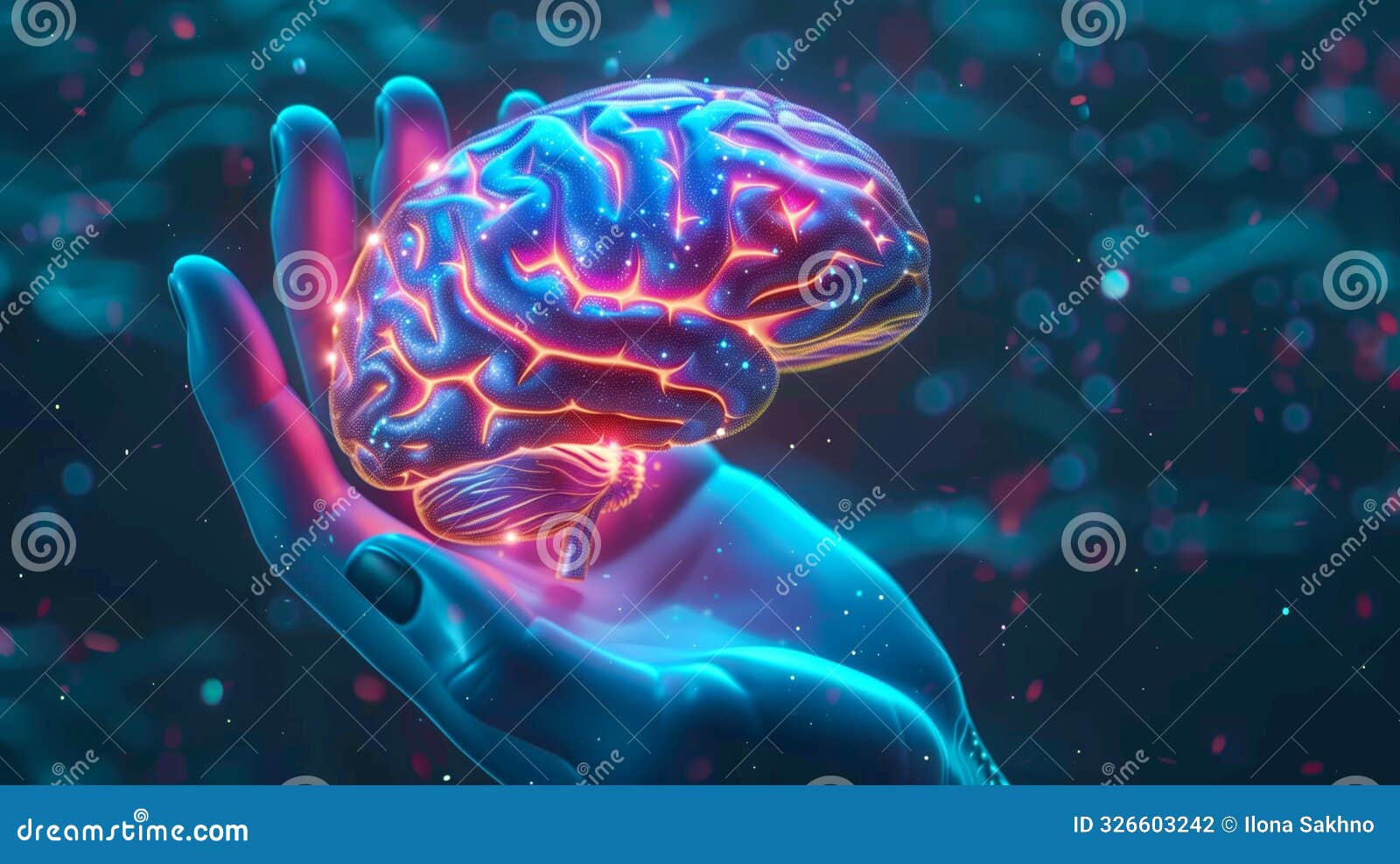 Robotic Hand Holding Glowing Digital Brain Stock Illustration ...