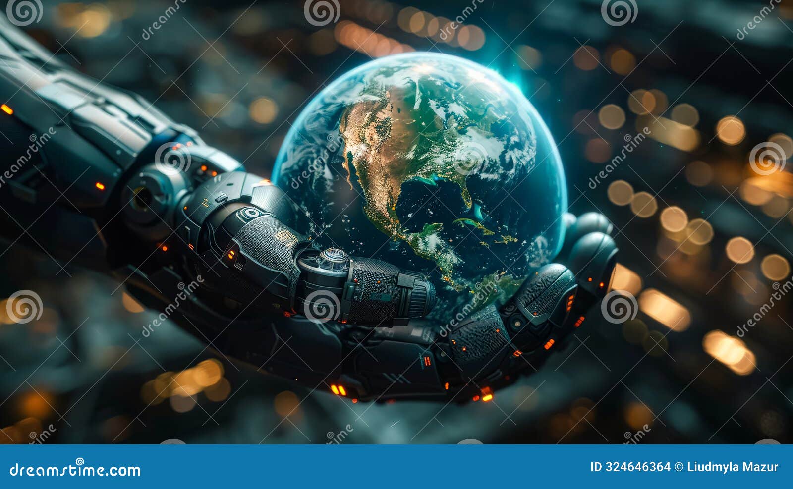 A Robotic Hand Holding a Glowing Orb. Stock Photo - Image of business ...