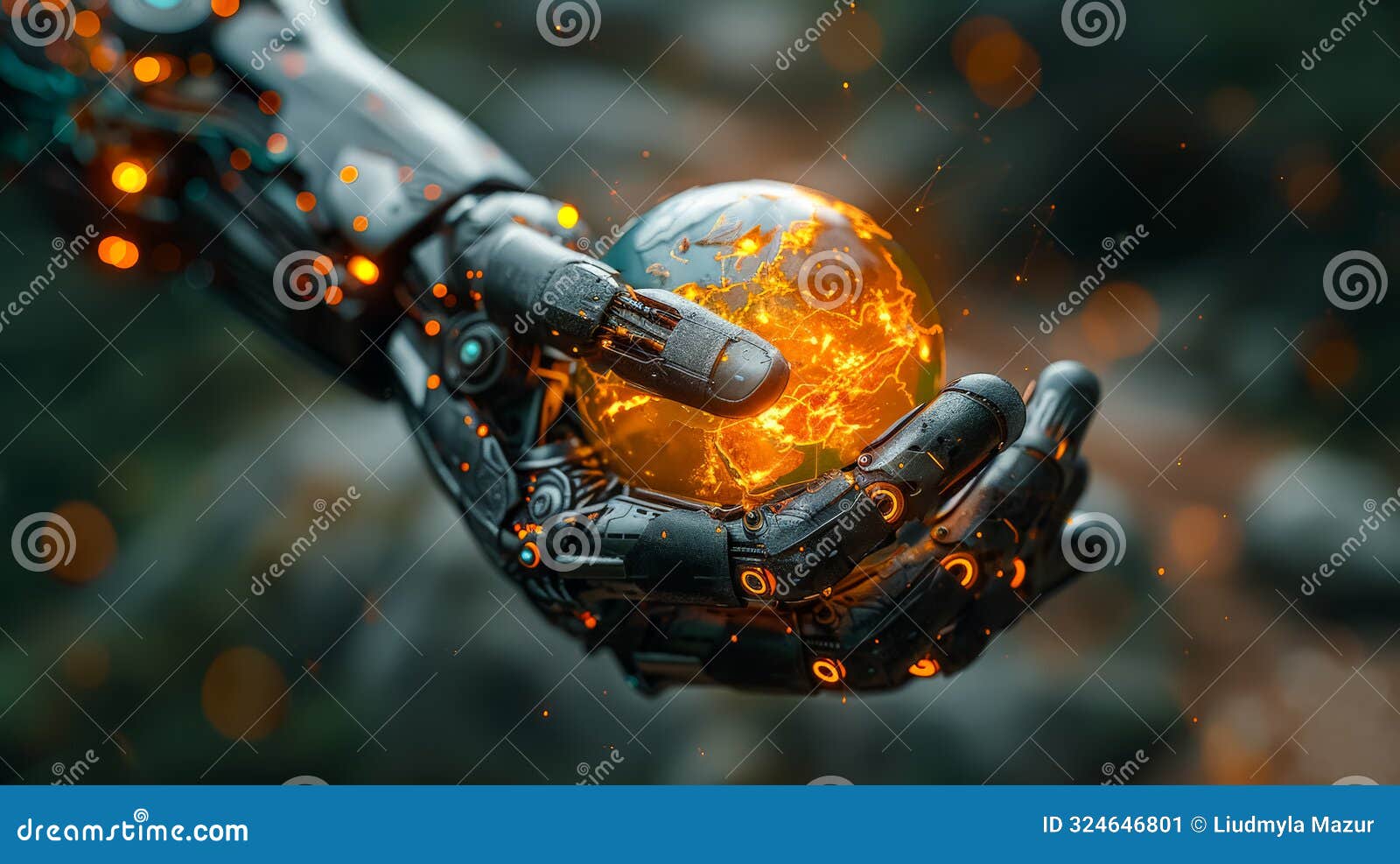 A Robotic Hand Holding a Glowing Orb Stock Image - Image of future ...