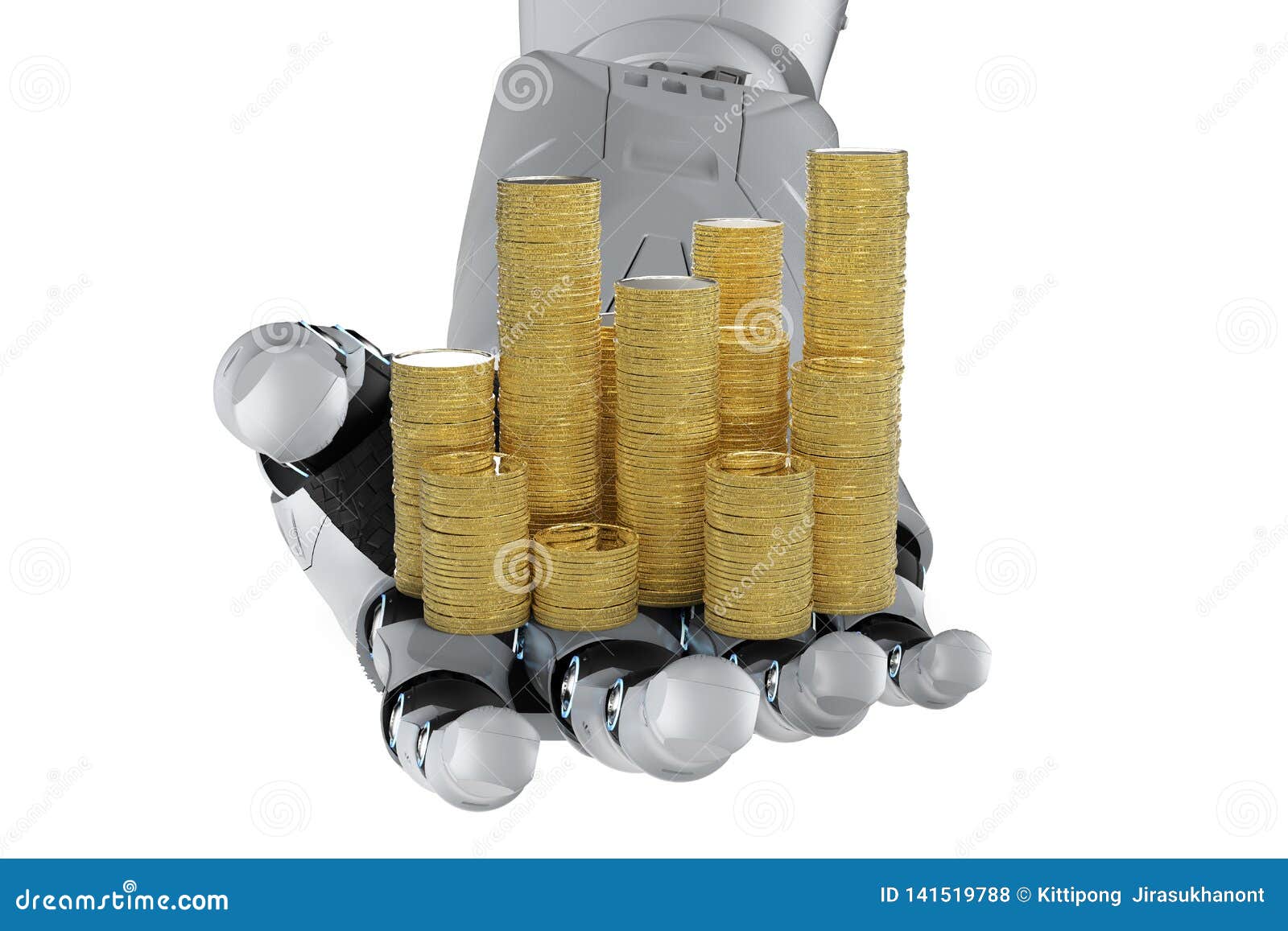 Robotic Hand Holding Gold Coins Stock Illustration - Illustration of ...