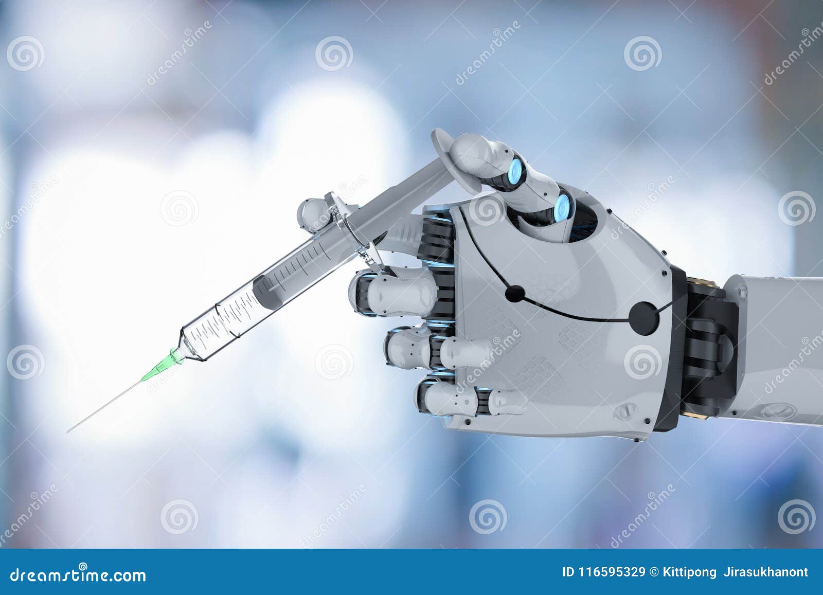 Robotic Hand Holding Syringe Stock Illustration - Illustration of ...