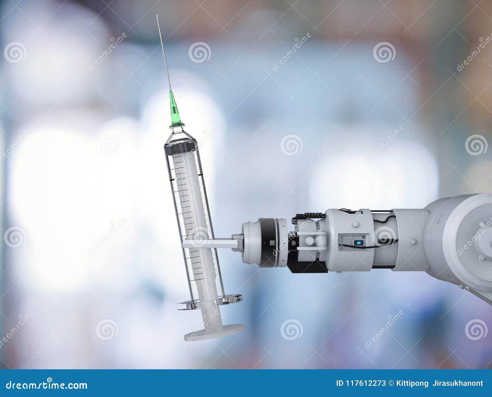 Robotic Hand Holding Syringe Stock Illustration - Illustration of ...
