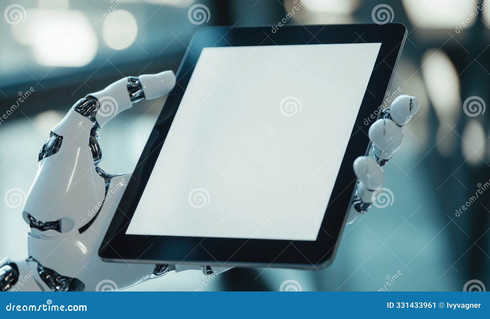 Robotic Hand Holding a Tablet, Blank Screen Stock Image - Image of hand ...