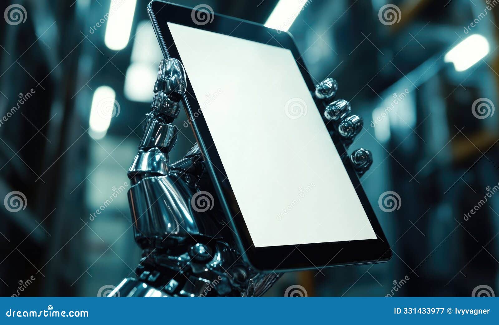 Robotic Hand Holding a Tablet, Blank Screen Stock Image - Image of ...