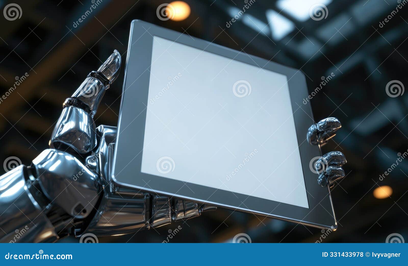 Robotic Hand Holding a Tablet, Blank Screen Stock Photo - Image of ...