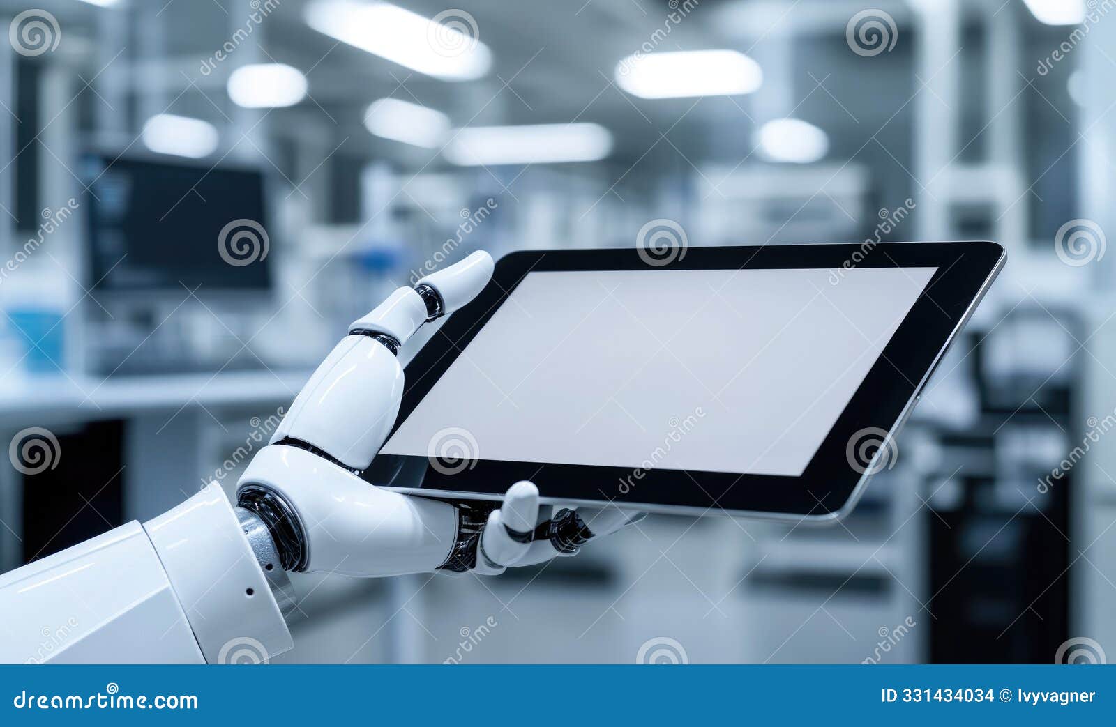 Robotic Hand Holding a Tablet, Blank Screen Stock Photo - Image of ...