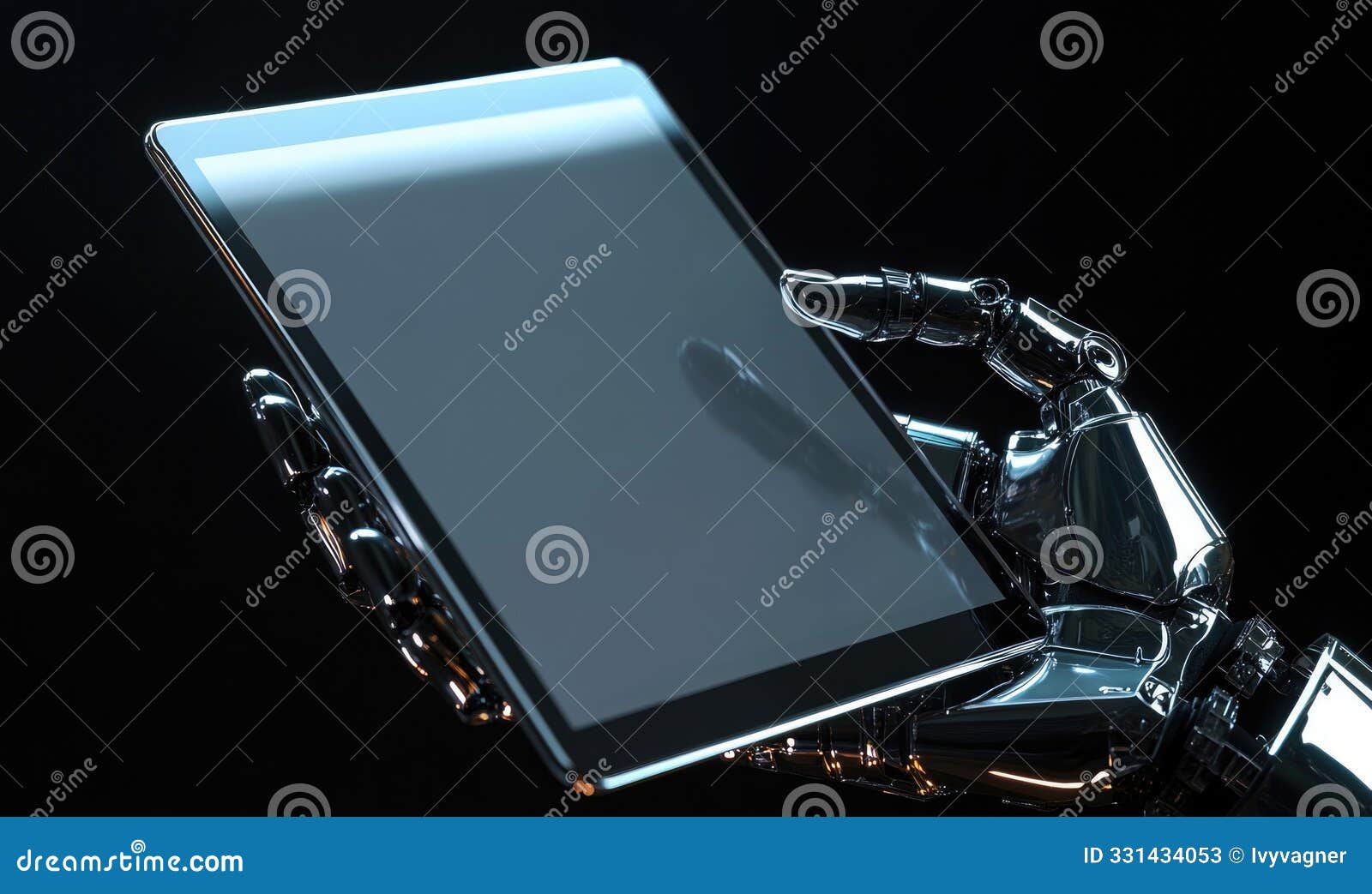 Robotic Hand Holding a Tablet, Blank Screen Stock Image - Image of logo ...