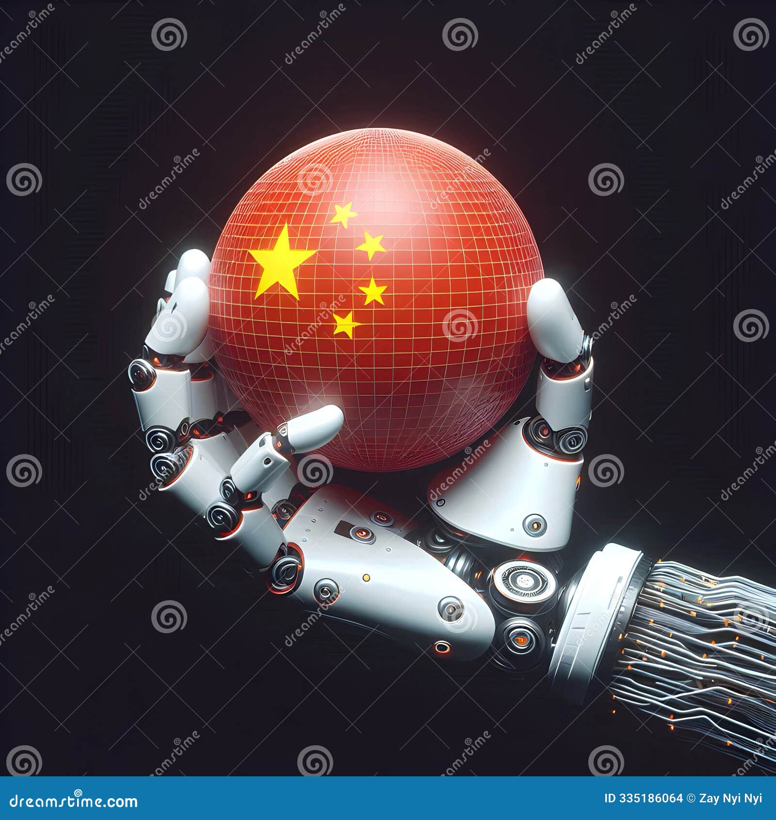 A Robotic Hand Holds a Globe with Chinese Flag, Symbolizing ...