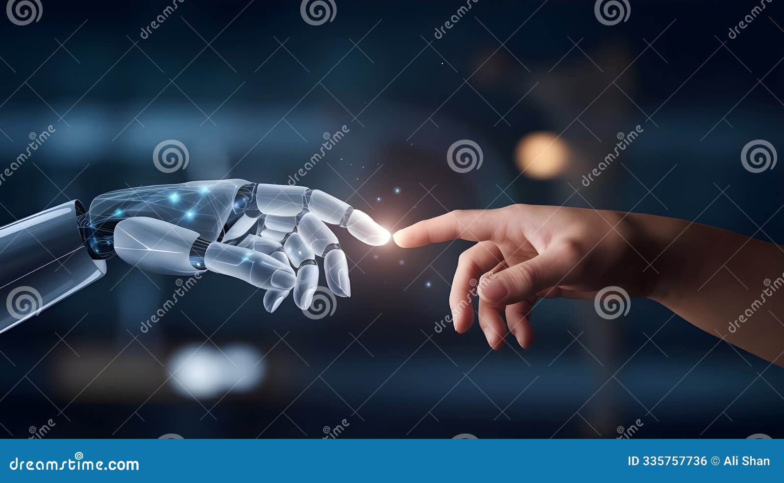 Human Hand Touching Robotic Hand Artificial Intelligence Concept Stock ...