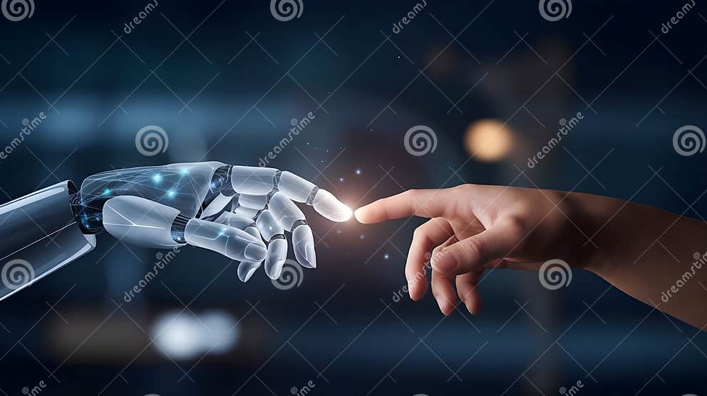 Human Hand Touching Robotic Hand Artificial Intelligence Concept Stock ...