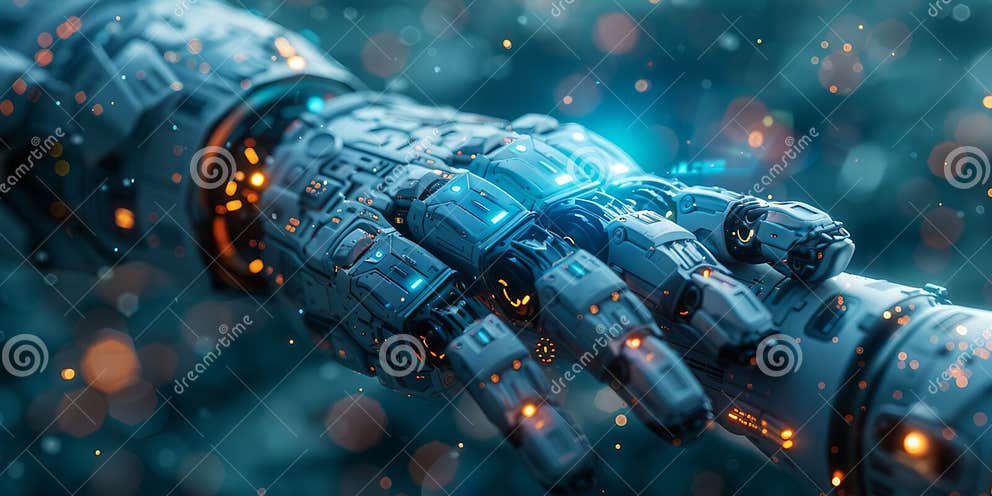 Robotic Hand with Intricate Mechanical Components and Glowing Lights ...