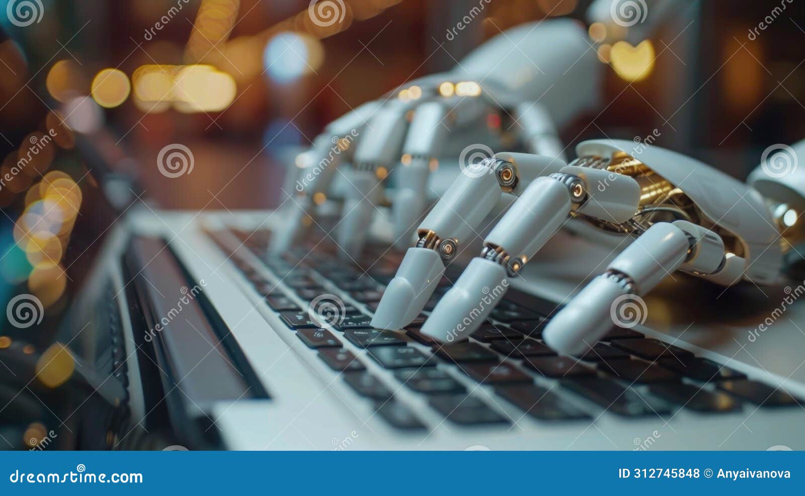 A Robotic Hand on a Laptop Keyboard Stock Photo - Image of night ...