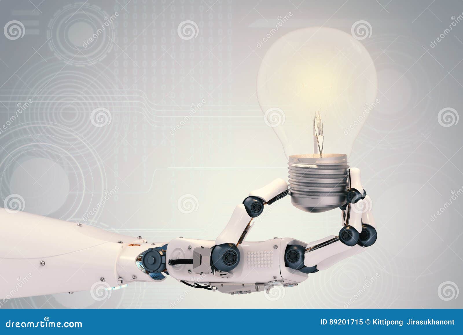 Robotic Hand with Light Bulb Stock Illustration - Illustration of ...