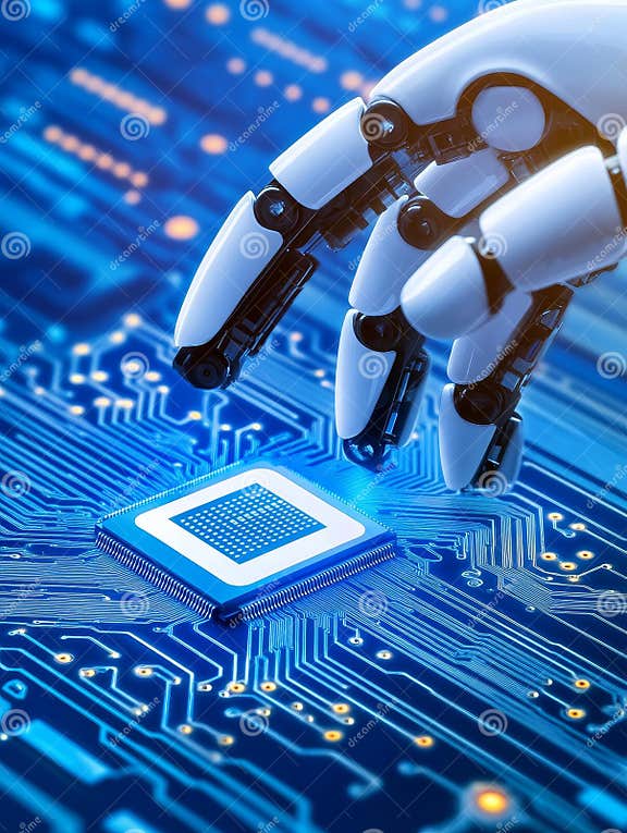 Robotic Hand and Microchip Technology Future Tech Automation Innovation Precision Engineering ...
