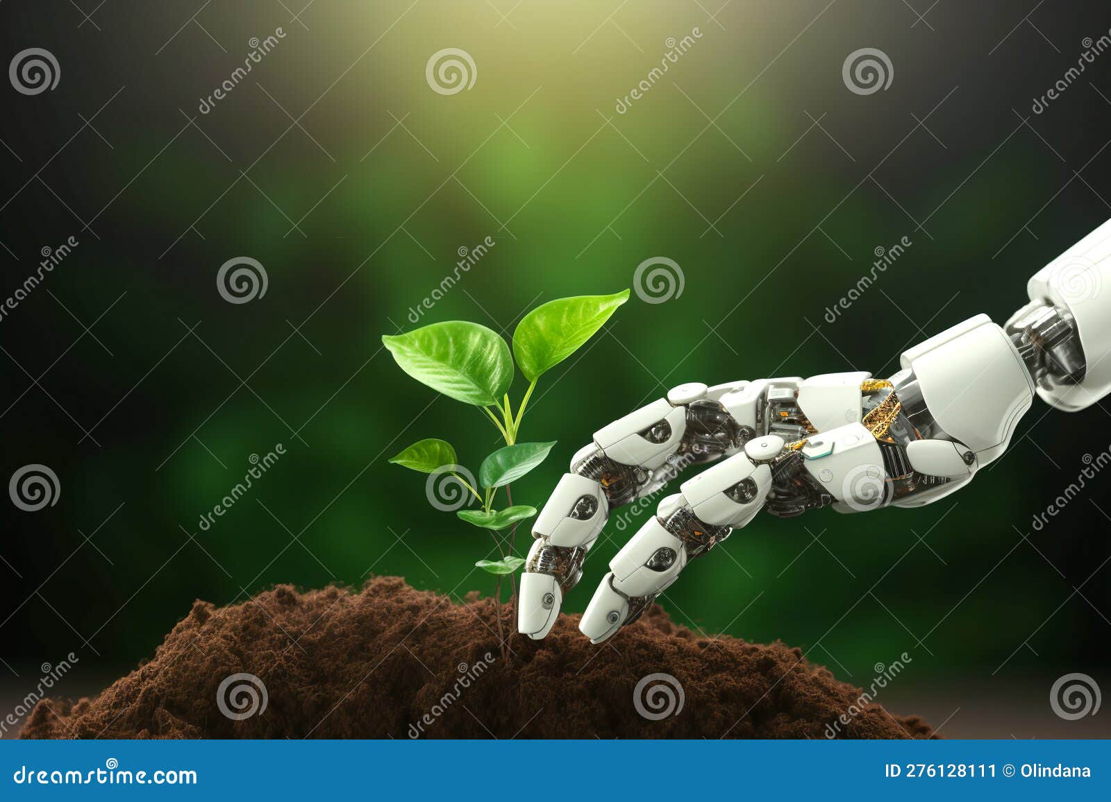 Robotic Hand Planting a Tree in Earth. Artificial Intelligence ...
