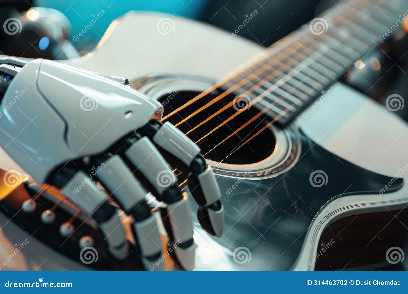 A Robotic Hand is Playing a Guitar Stock Photo - Image of instrument ...