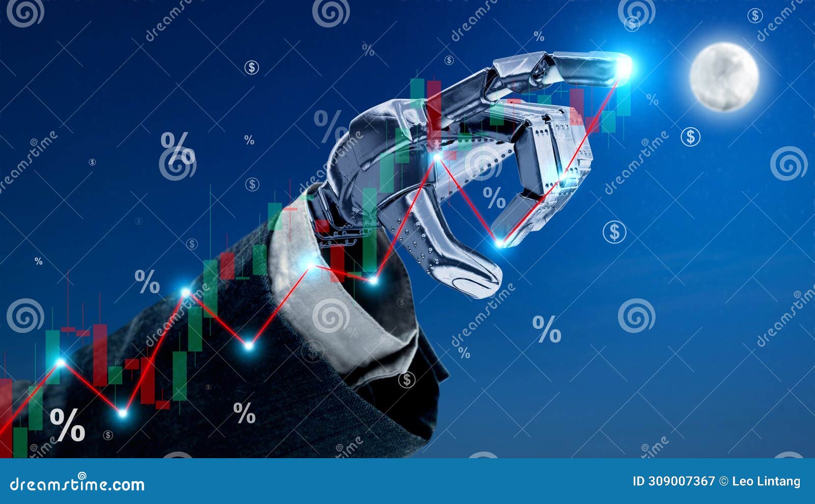 Robotic Hand Pointing Virtual Rising Inflation Rate Graph Arrow Royalty ...