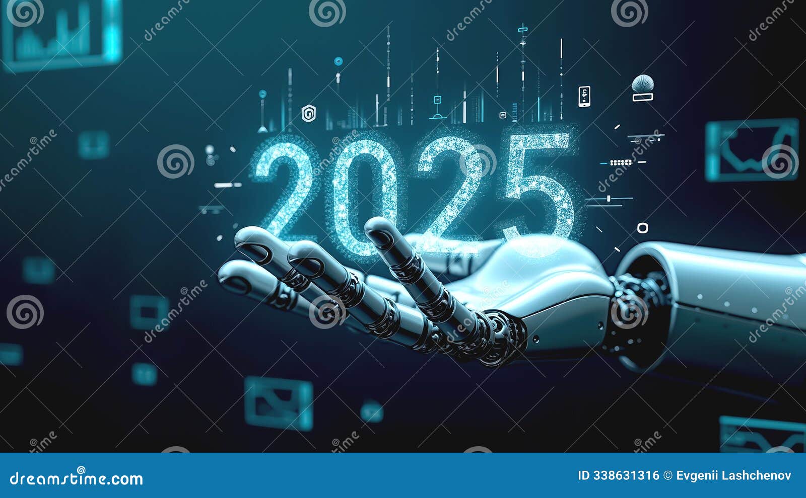 Robotic Hand Presenting 2025 Numbers in Digital Art. AI Generation ...